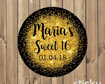 Sweet 16 Pink Glitter Ombre Thank You Stickers, Sweet Sixteen Rose Gold ...