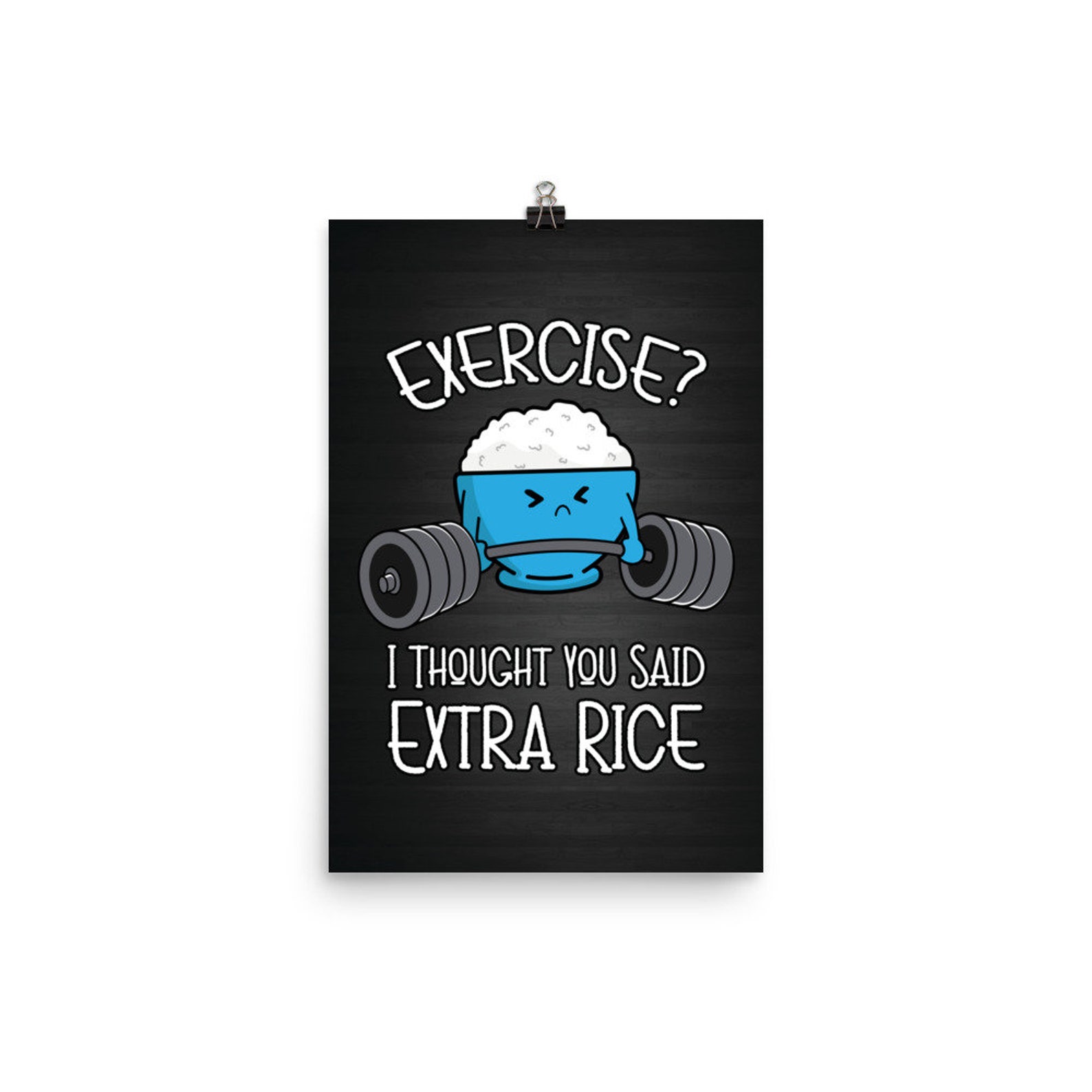 Exercise Extra Rice Funny Cute Gym Poster Motivational | Etsy