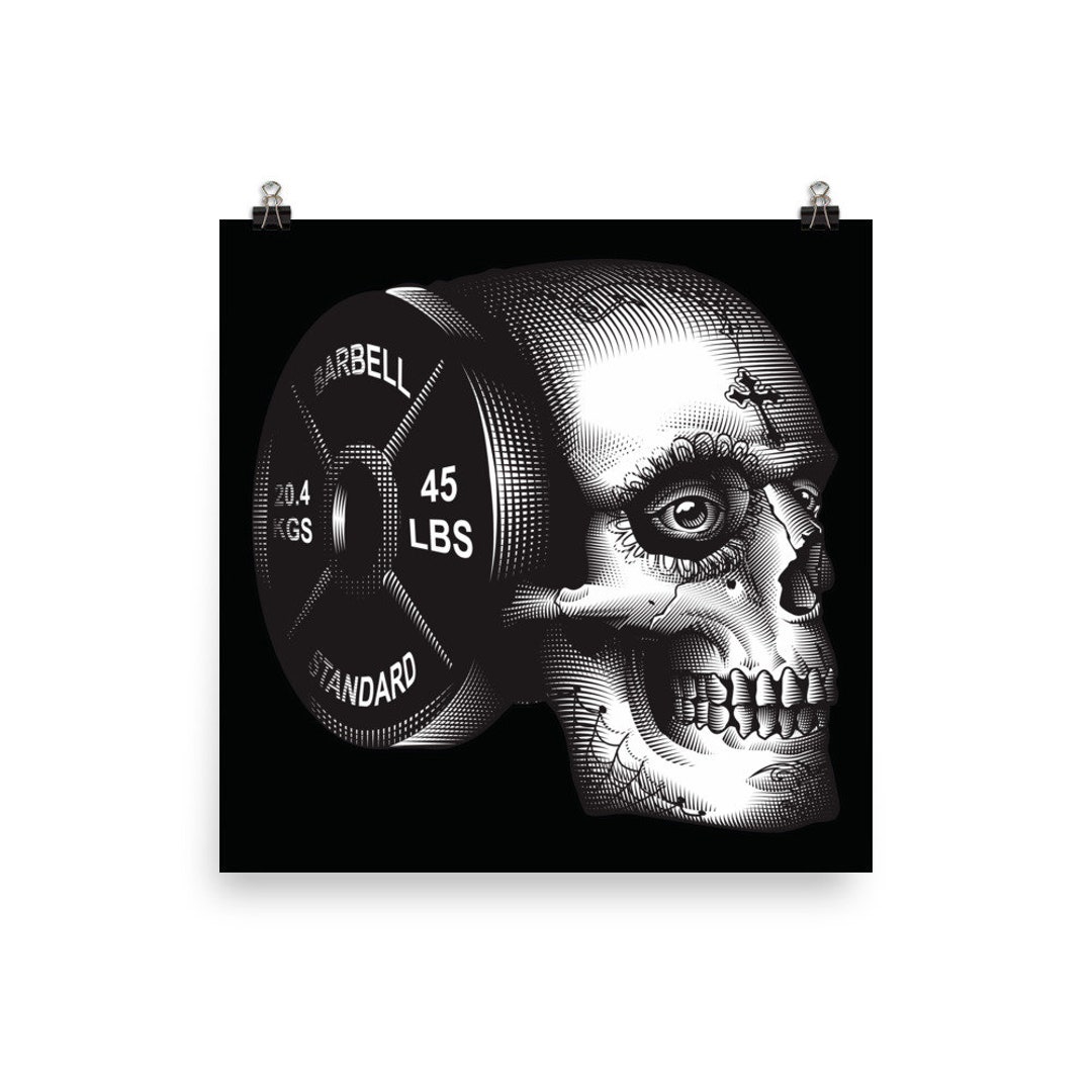Barbell Plate Skull - Gym Poster, Motivational Prints, Gift for ...