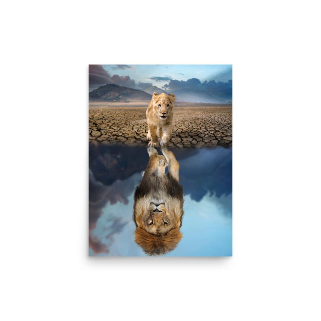Lion Cub Reflection Mindset Gym Poster, Motivational Prints ...