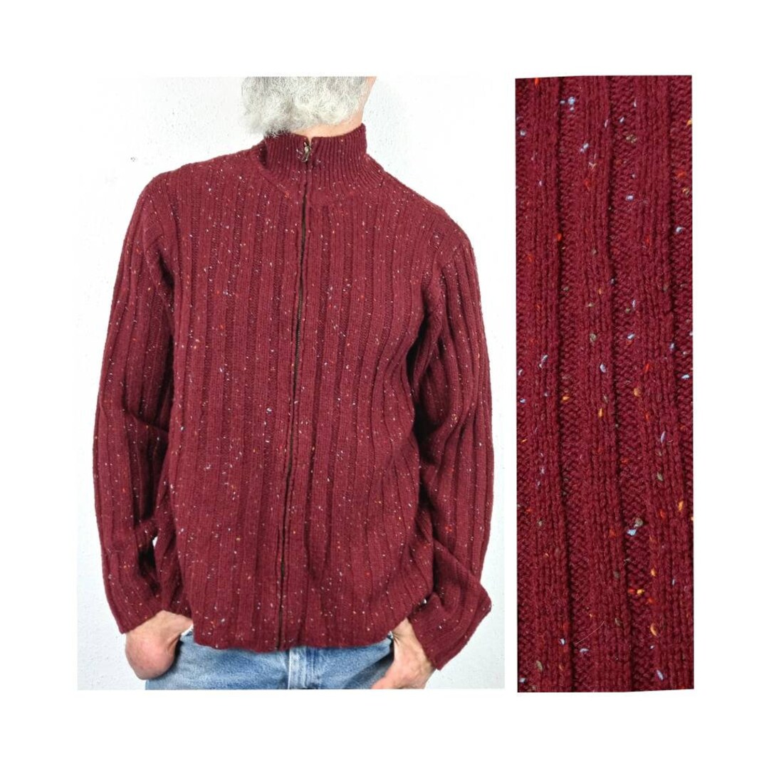 Vintage Sears Fieldmaster Maroon Wool Blend Zip Cardigan Sweater ...