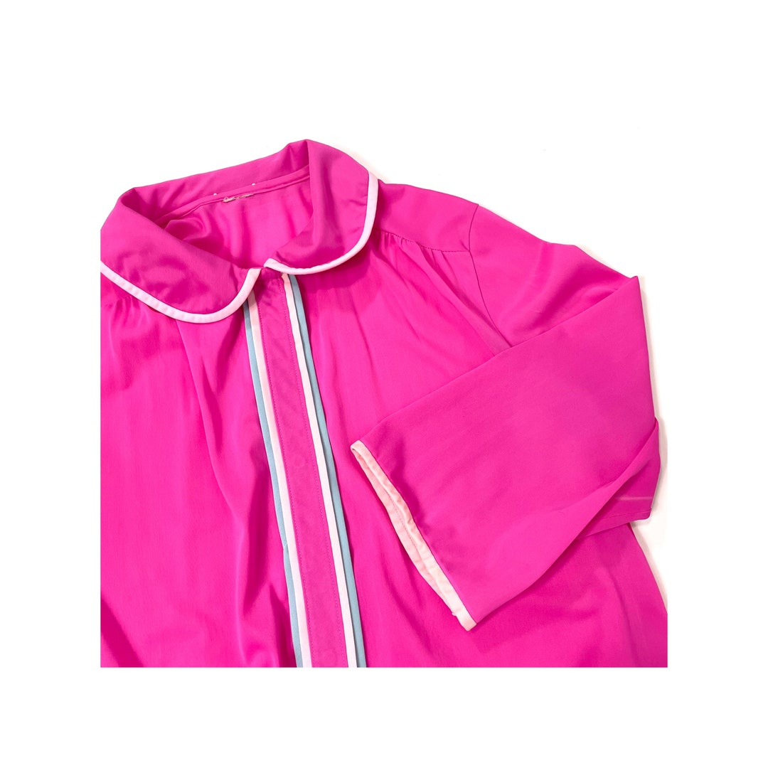 Vintage 60s-70s Hot Pink Nylon Robe Preppy Trim Mumu Housecoat Size ...