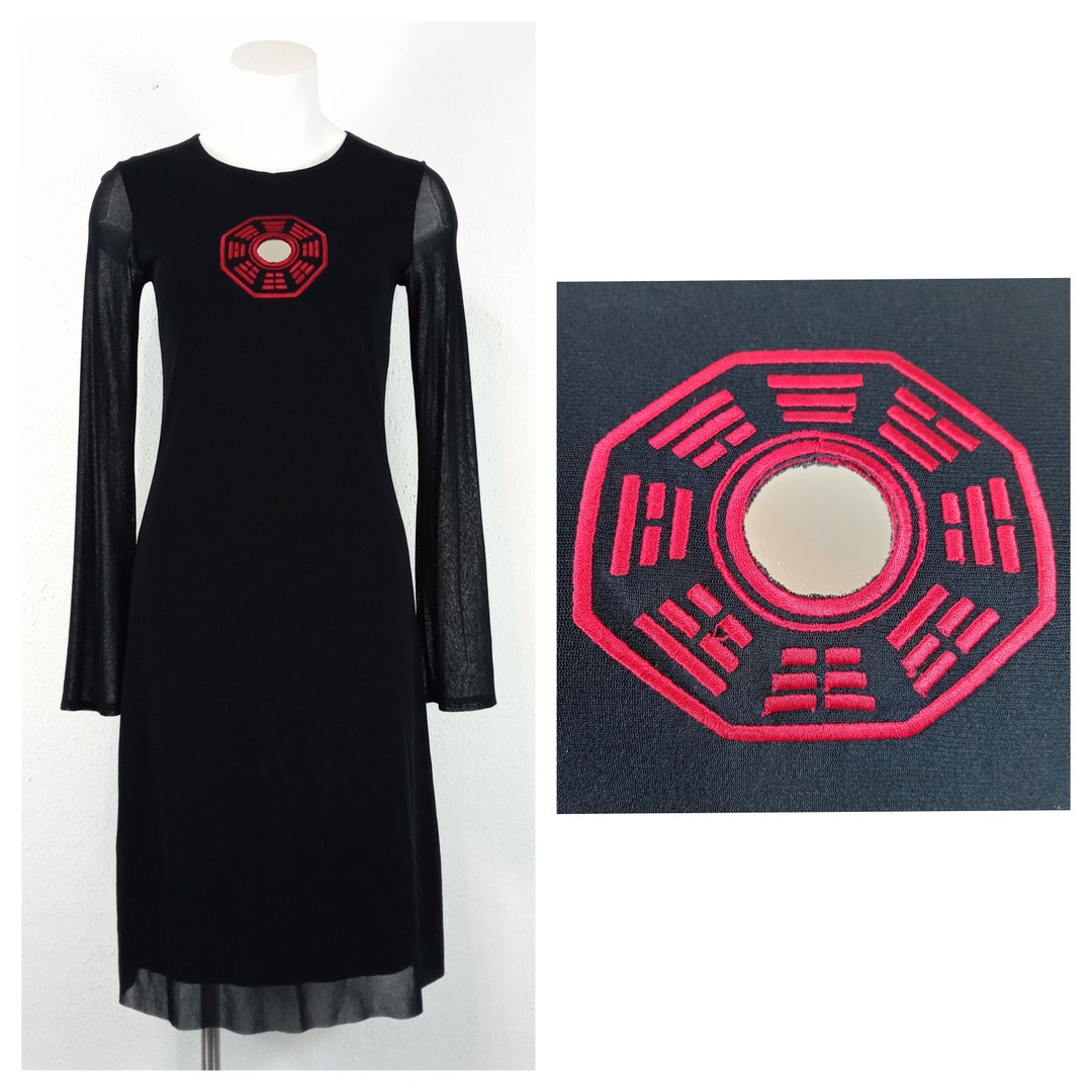 Vintage 1990s Vivienne Tam Feng Shui Bagua Mirror Black Mesh Midi Dress ...