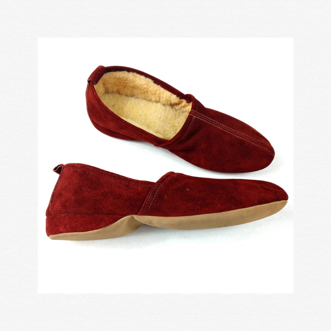 Mid Century Maroon Suede Slippers: Shearling Lined, Men's Size 9 - Etsy