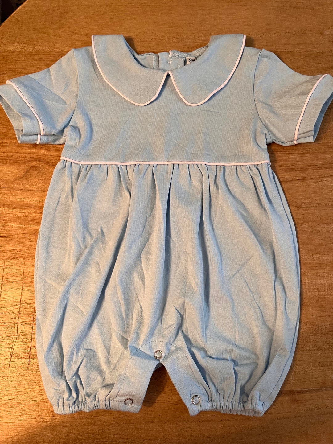 Monogrammed Blue Knit Short Sleeve Bubble, Baby Blue Bubble Romper ...