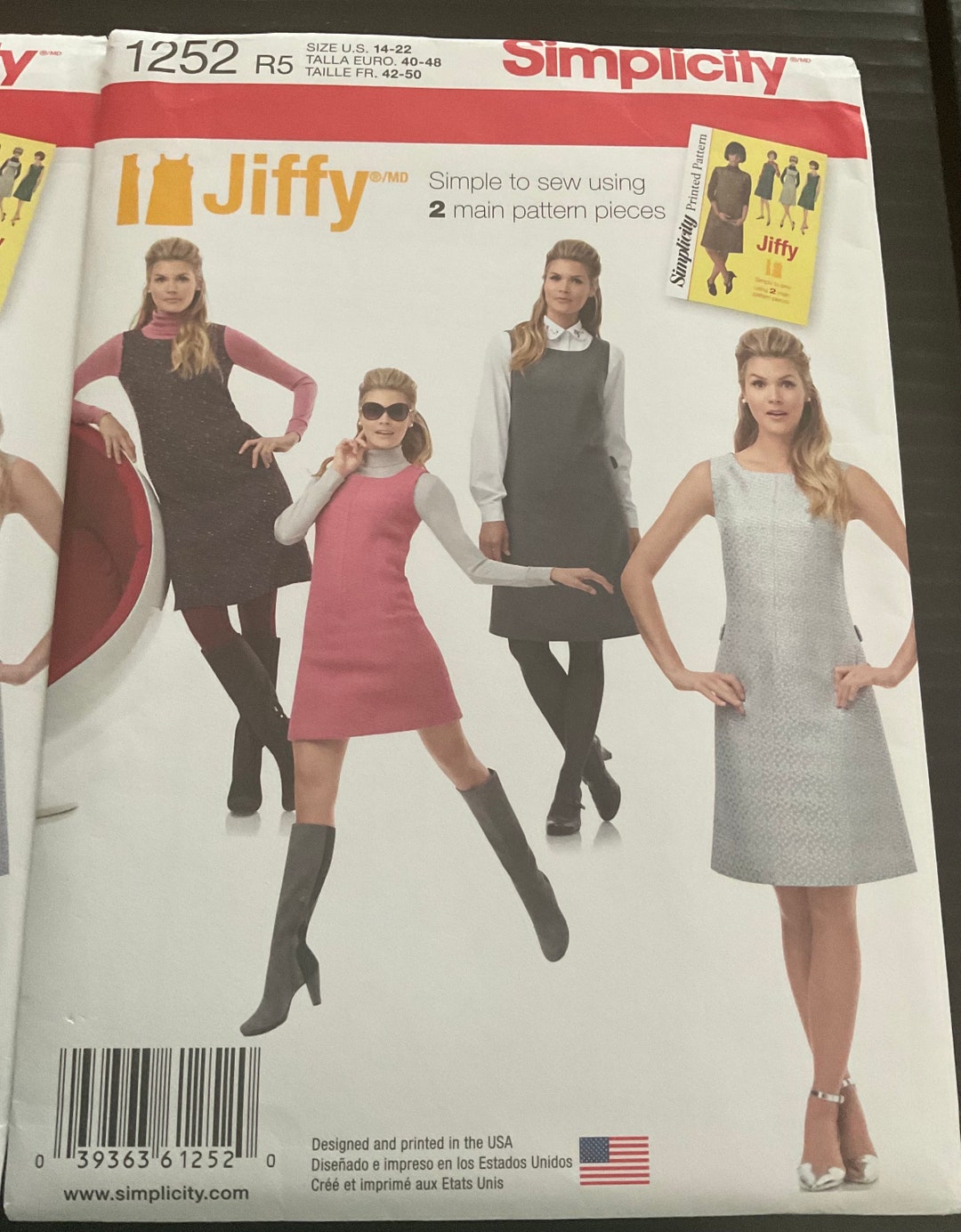 Simplicity Jiffy Jumper Dress Sewing Pattern 1252 R5, Sizes 14-22 ...