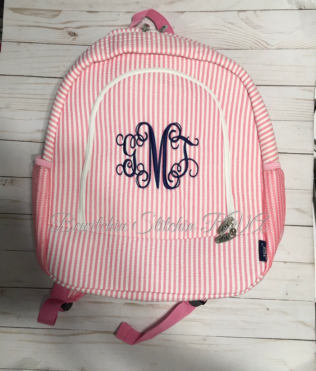 Personalized Pink Seersucker Backpack, Personalized Seersucker Backpack ...