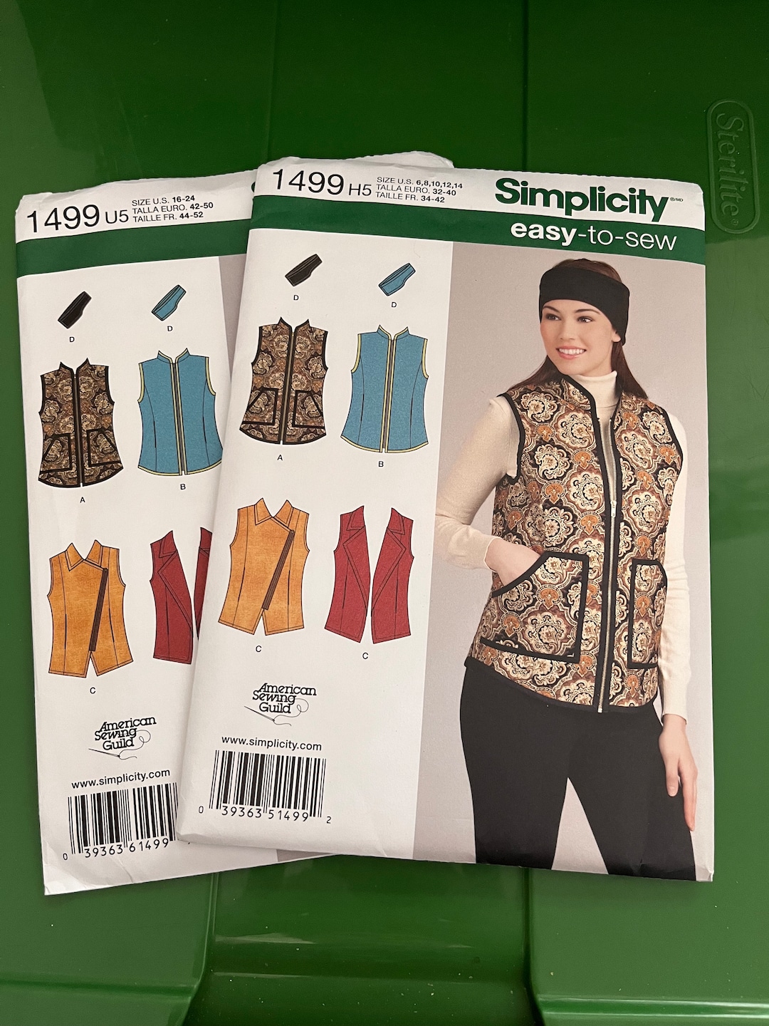 Simplicity 1499 H5 and U5 Vest Patterns, East to Sew Vests, Sizes 6-14 ...