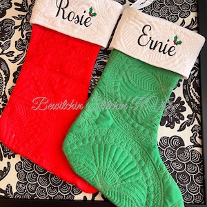 Personalized Red Quilted Christmas Stocking, Heirloom Quilted Christmas ...