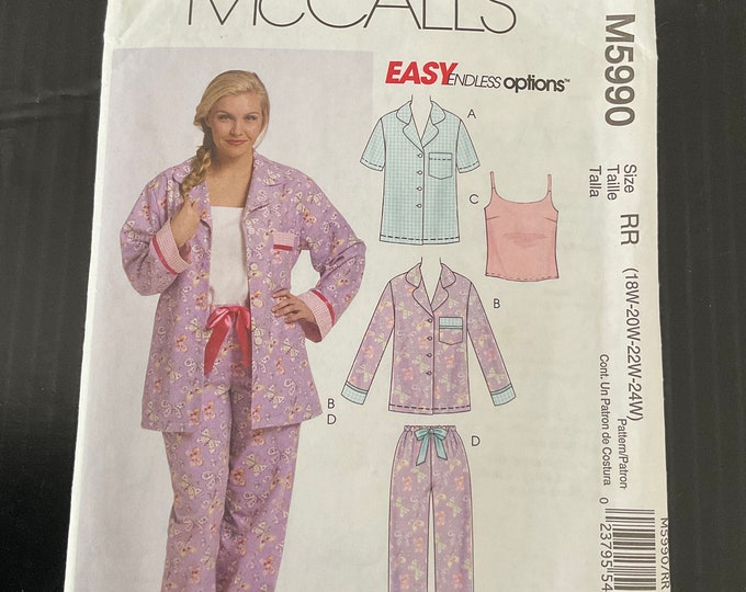 Mccalls M5990 Plus Size Womens Button Front Pajama Set Sewing Pattern