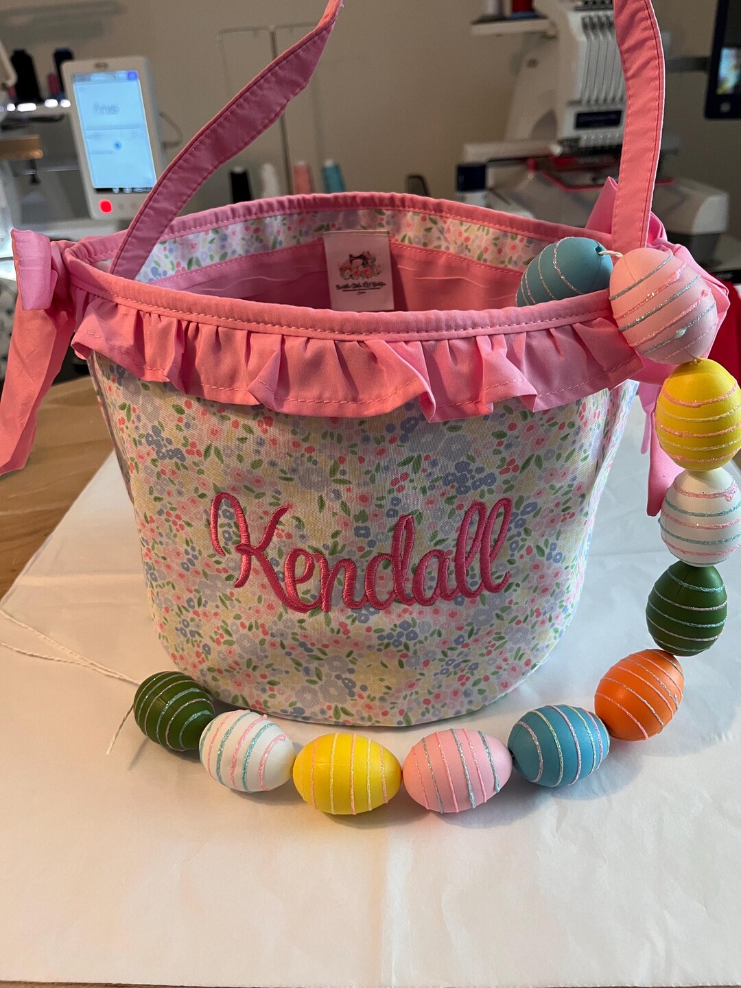 Personalized Ruffled Pastel Floral Easter Basket,foral Easter Bucket ...