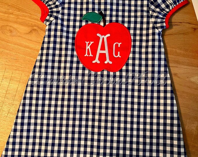 Personalized Girls Gingham Back to School Dress, Girls Blue Gingham ...