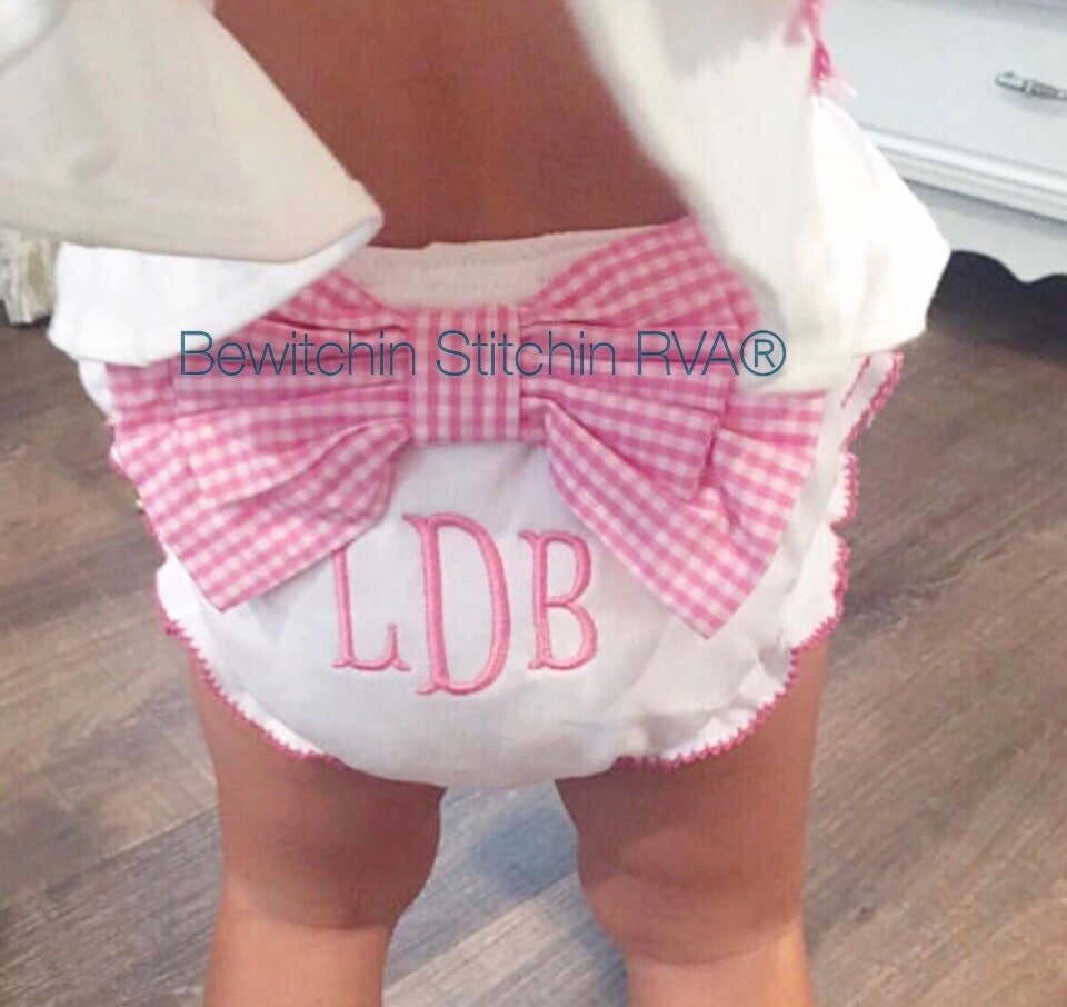 Personalized White Baby Bloomers, Diaper Cover, Pink Trim Baby Bloomers ...