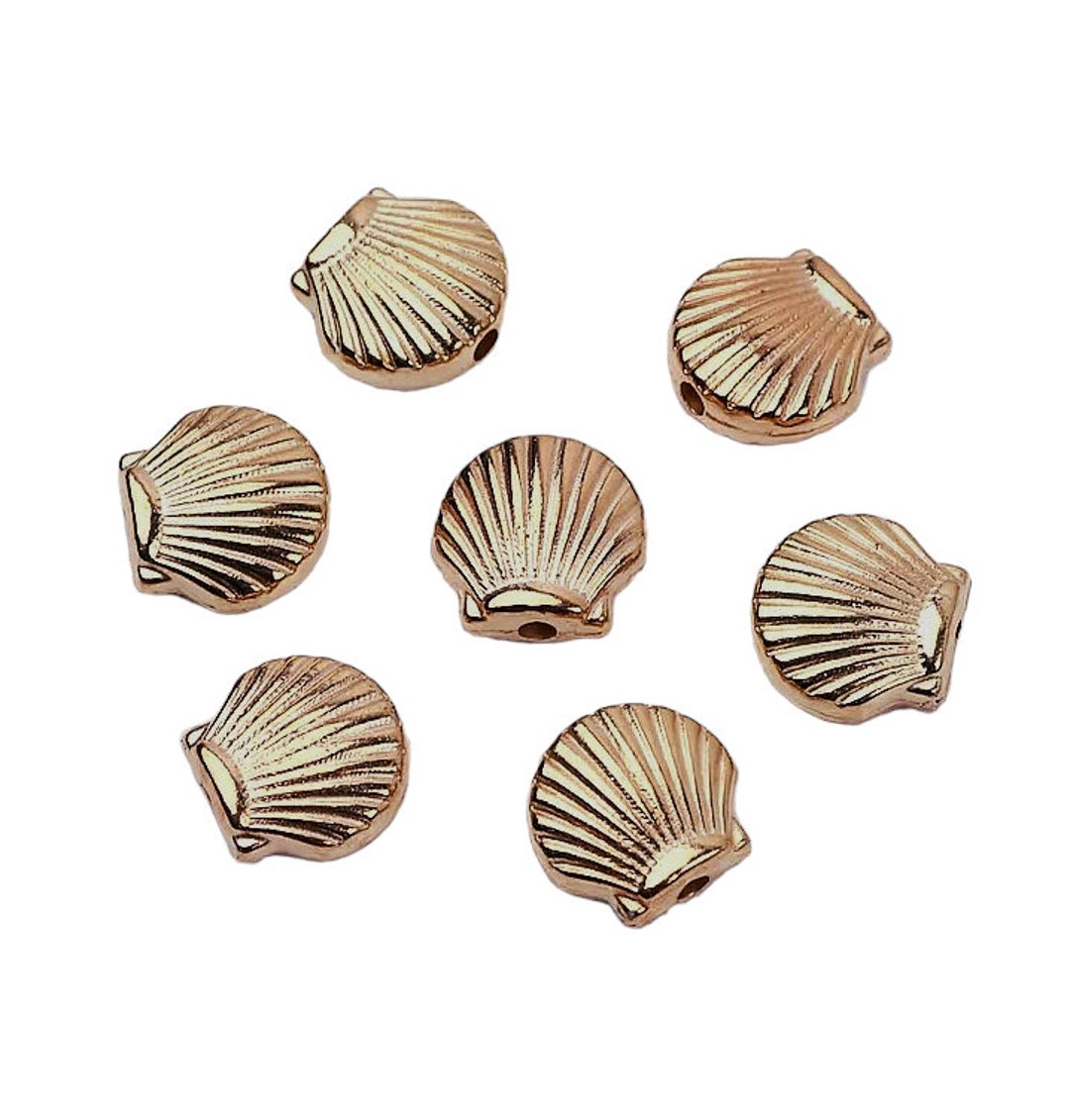 10 Tiny Antique Gold Shell Beads Charm Seashell Sea Shell Beads Beach ...