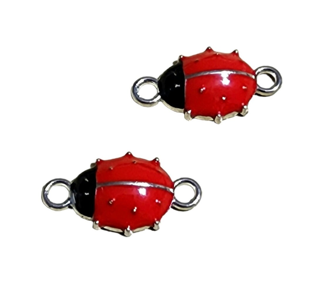 Ladybug Connector Charm Enamel Lady Bug Charms Silver Ladybug Pendant ...