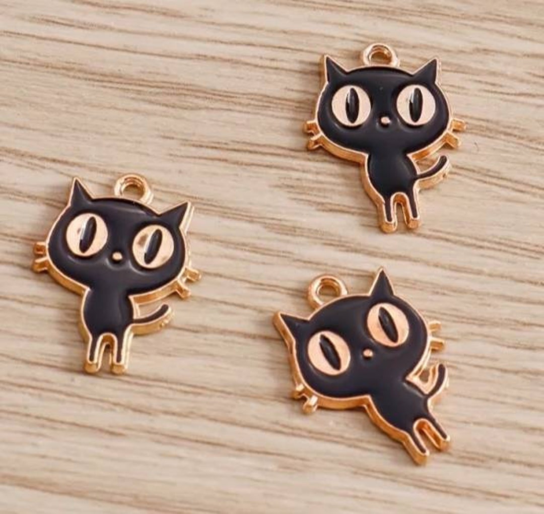 Lot of 4 Cartoon Charm Black Cat Charms Kitty Charms Kitten Charm Pet ...