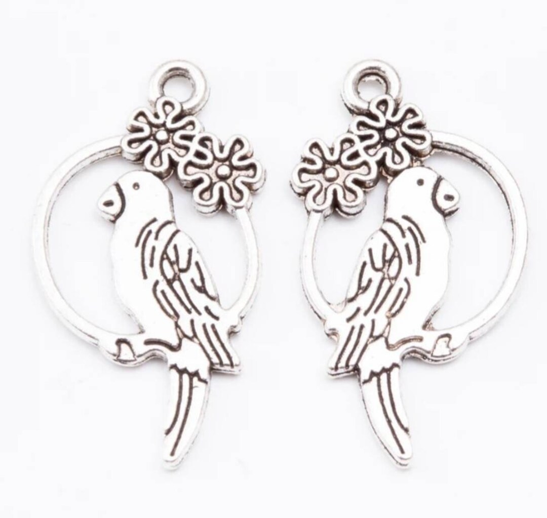 Lot of 4 Bird Charms Silver Charms Parrot Charms Bird on Swing - Etsy