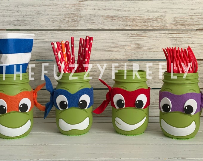 1 Turtle Ninja Inspired Mason Jar Centerpiece,turtle Mason Jar,turtle ...