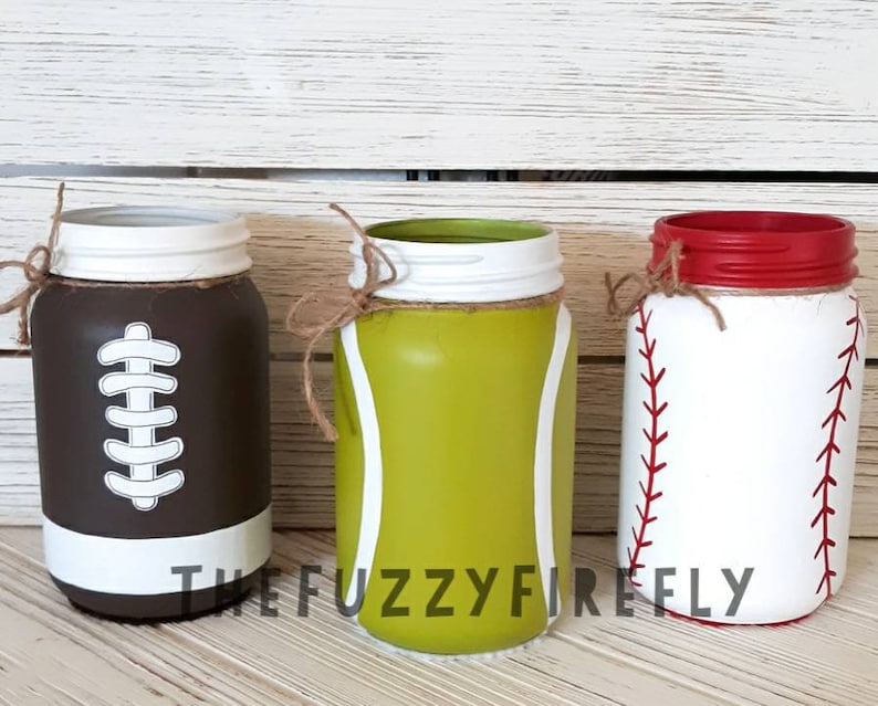 Sports Theme PINT Mason Jar Centerpiece: Baseball, Football, Basketball ...