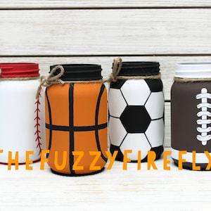 Sports Theme PINT Mason Jar Centerpiece: Baseball, Football, Basketball ...