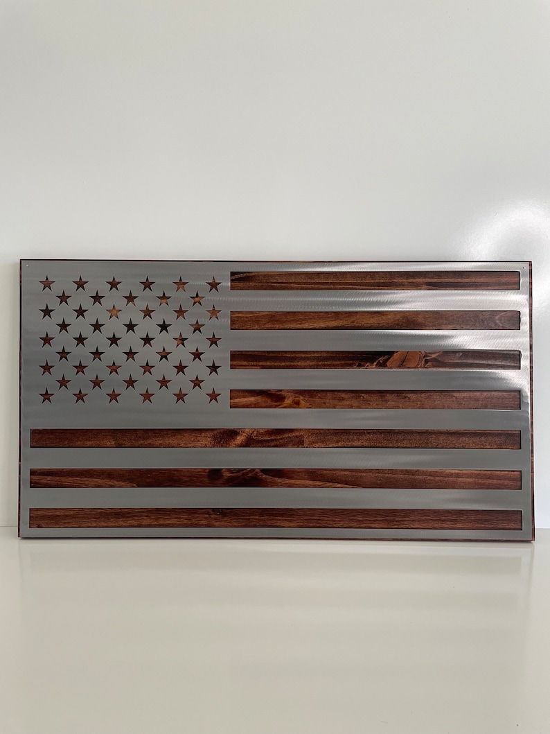 Handcrafted Metal American Flag Patriotic Wall Art Décor Wood Flag Sign ...