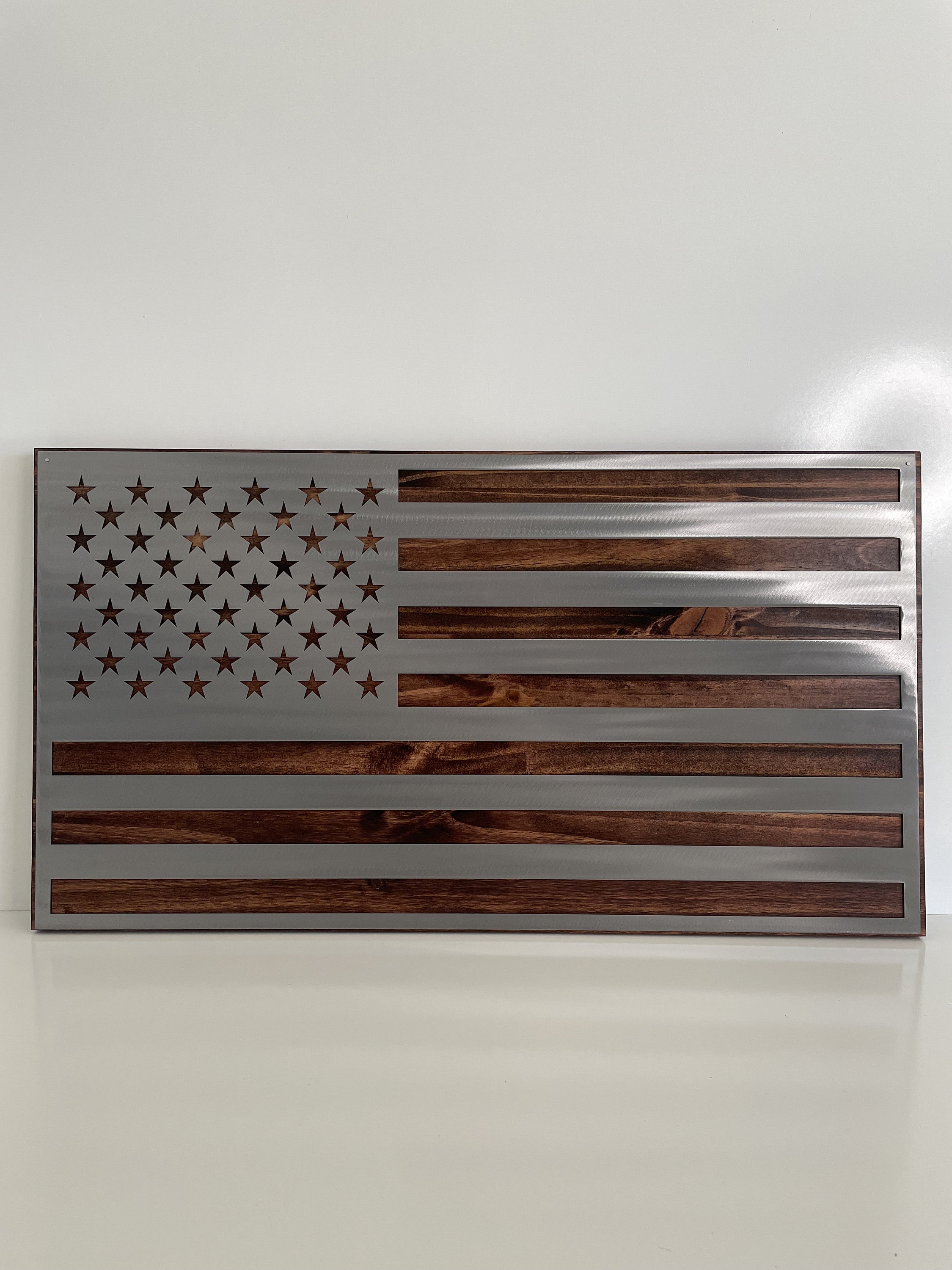 Handcrafted Metal American Flag Patriotic Wall Art Décor Wood Flag Sign ...