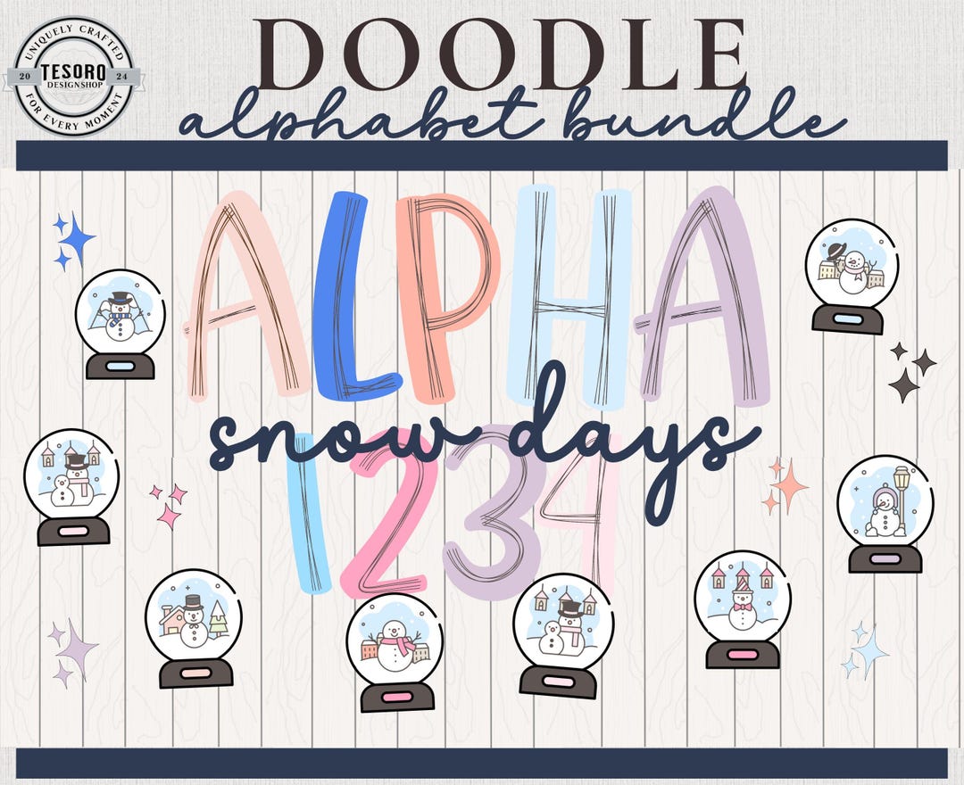Winter Snow Globe Doodle Alphabet PNG |original Alphabet Bundle |cozy ...