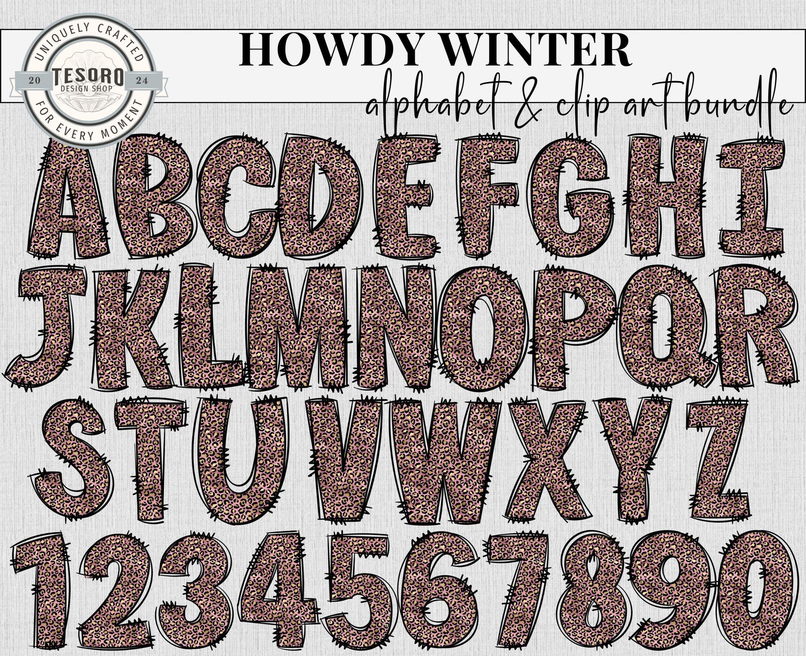 Winter Howdy Cowboy Snowman Doodle Alphabet Bundle PNG Pink Leopard ...