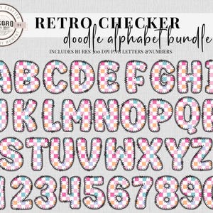 Checker Doodle Alphabet Bundle |pastel Checker & Daisy Letters |retro ...