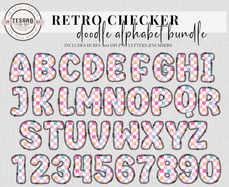 Checker Doodle Alphabet Bundle |pastel Checker & Daisy Letters |retro ...