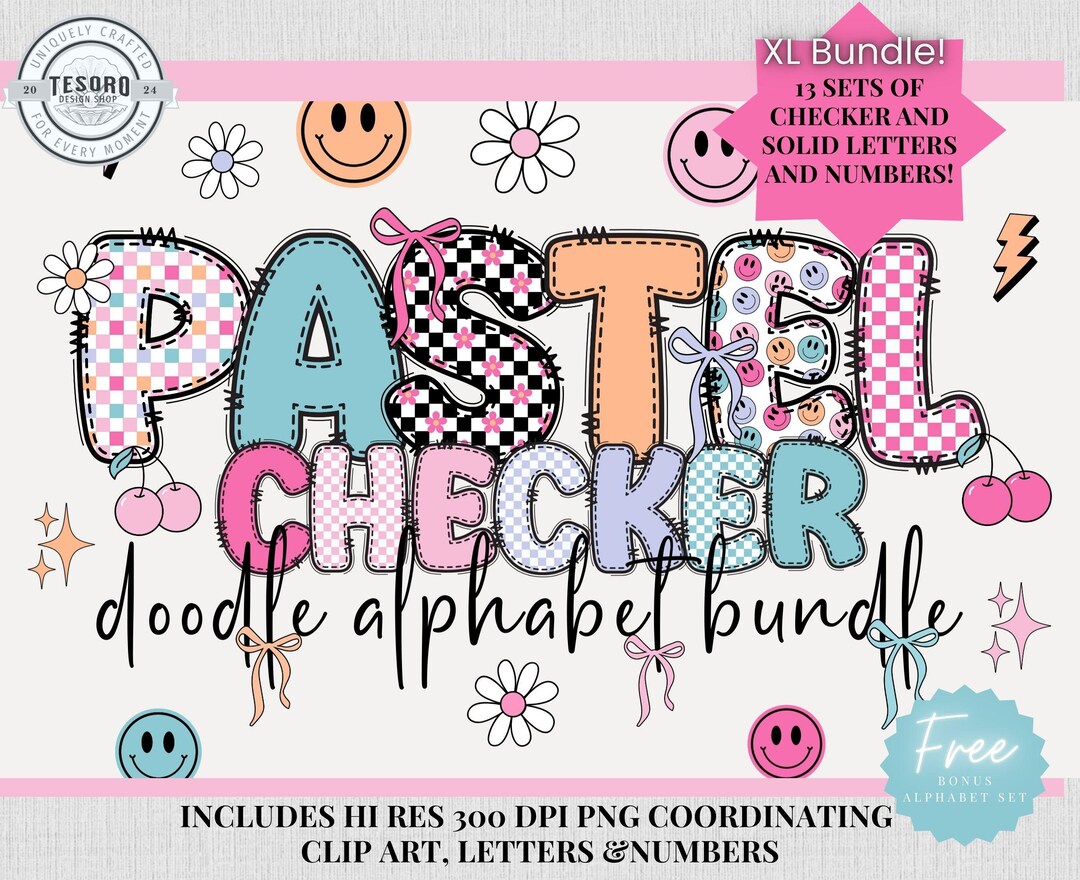 Pastel Checker Doodle Alphabet PNG |original Doodle Alphabet Bundle ...
