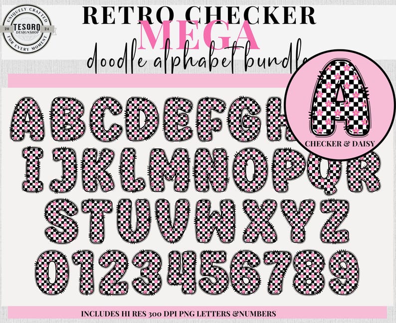 Pastel Checker Doodle Alphabet PNG |original Doodle Alphabet Bundle ...