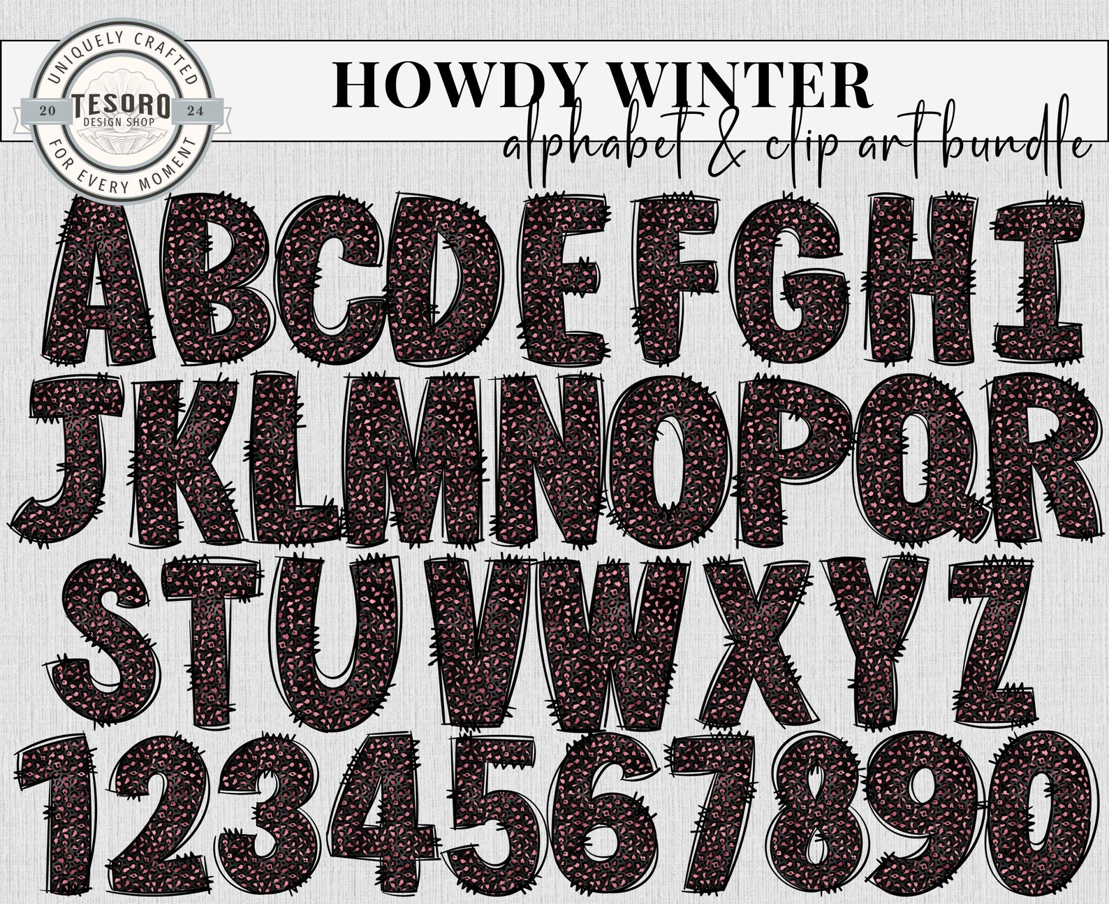 Winter Howdy Cowboy Snowman Doodle Alphabet Bundle PNG Pink Leopard ...