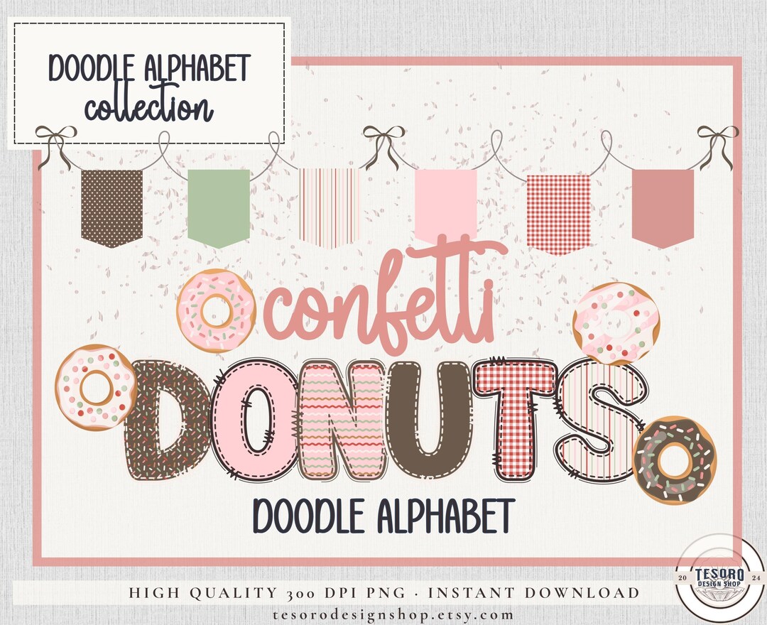 Gingham Doodle Alphabet Bundle PNG |confetti Donuts Bulletin Board Kit ...