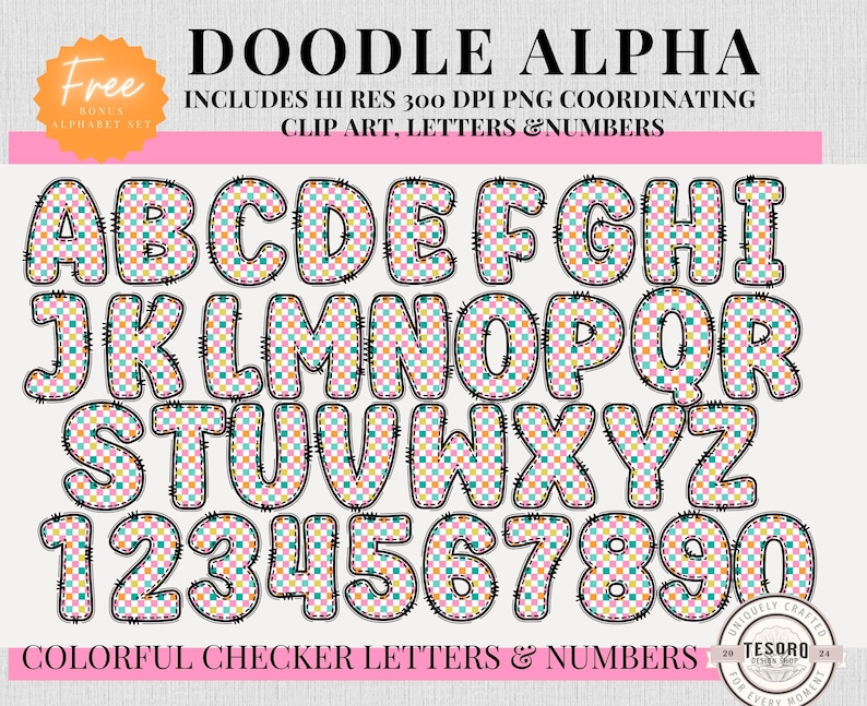 Checker Doodle Alphabet Bundle |checker Retro Font Letters & Clipart ...