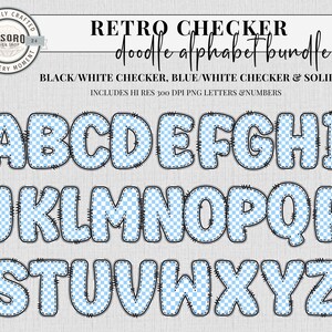 Checker Alphabet Bundle Doodle PNG | Blue Checker Retro Letters School ...