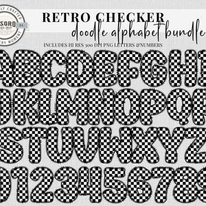 Checker Alphabet Bundle Doodle PNG Black Tan| Caramel Checker Retro ...