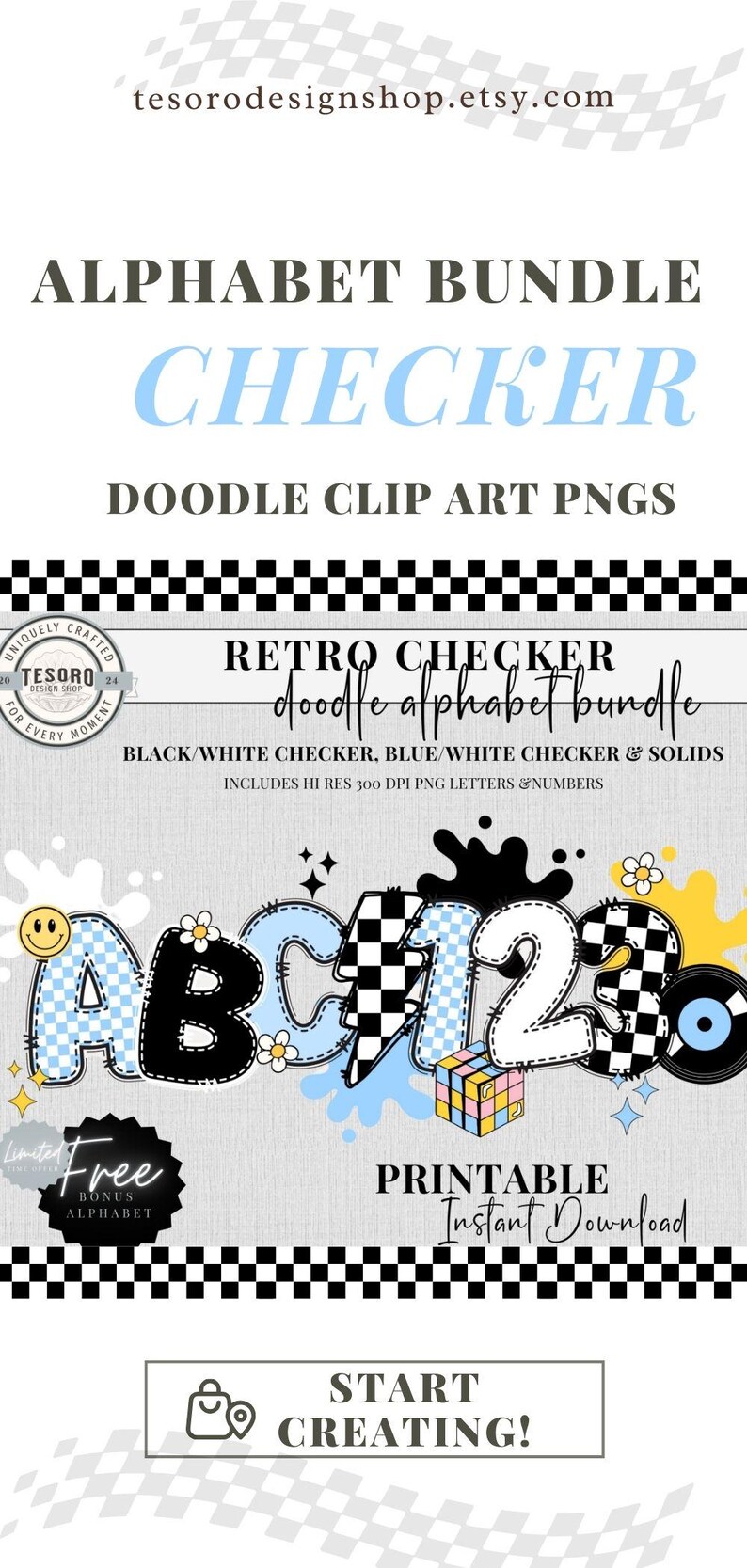 Checker Alphabet Bundle Doodle PNG | Blue Checker Retro Letters School ...