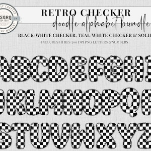 Checker Alphabet Bundle Doodle PNG | Blue Checker Retro Letters School ...