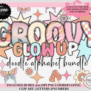 Retro Boho Checker Doodle Alphabet PNG |groovy 70s Retro Clipart ...