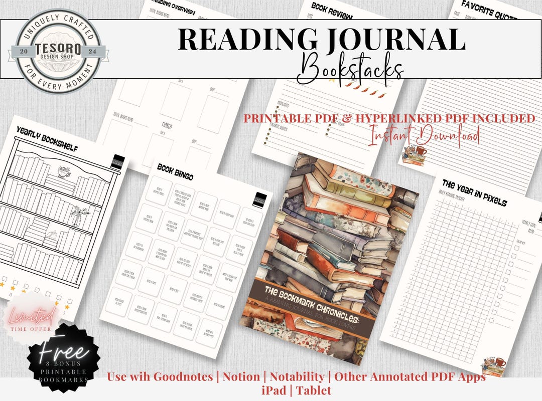 Hyperlinked Digital Reading Journal Bookstacks Book Review | Gift for ...
