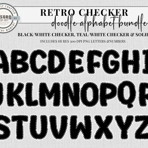 Checker Alphabet Bundle Doodle PNG | Blue Checker Retro Letters School ...