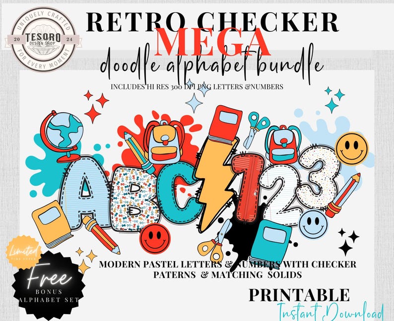 Back to School Doodle Alphabet PNG |original Alphabet Bundle |checker ...
