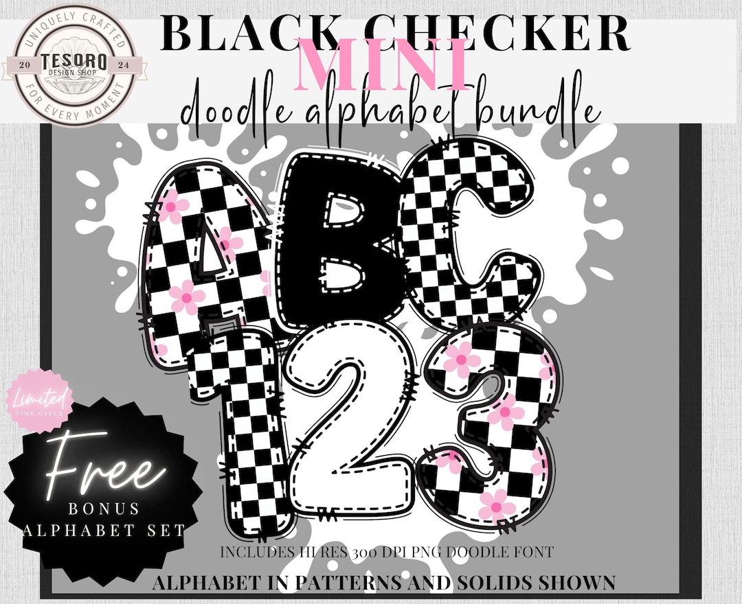 Checker Doodle Alphabet Bundle |black & White Letters |retro Font ...