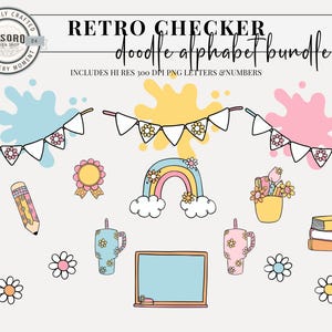 Alphabet Bundle Doodle PNG | Pink Checker Retro Letters School Teacher ...