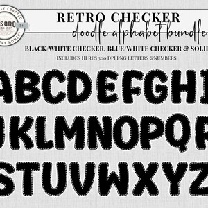 Checker Alphabet Bundle Doodle PNG | Blue Checker Retro Letters School ...