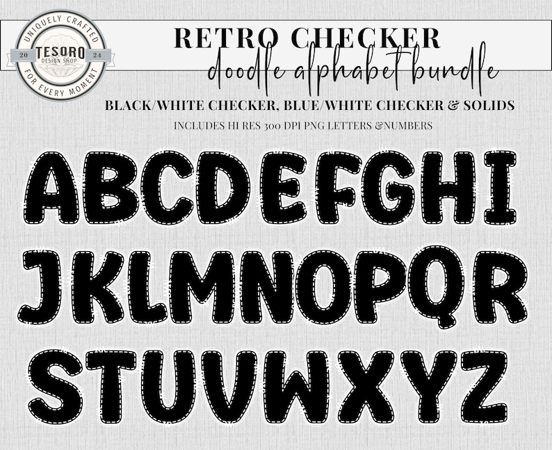 Checker Alphabet Bundle Doodle PNG | Blue Checker Retro Letters School ...