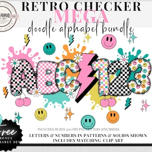 Checker Doodle Alphabet Bundle |checker & Smiley Letters |retro Font ...