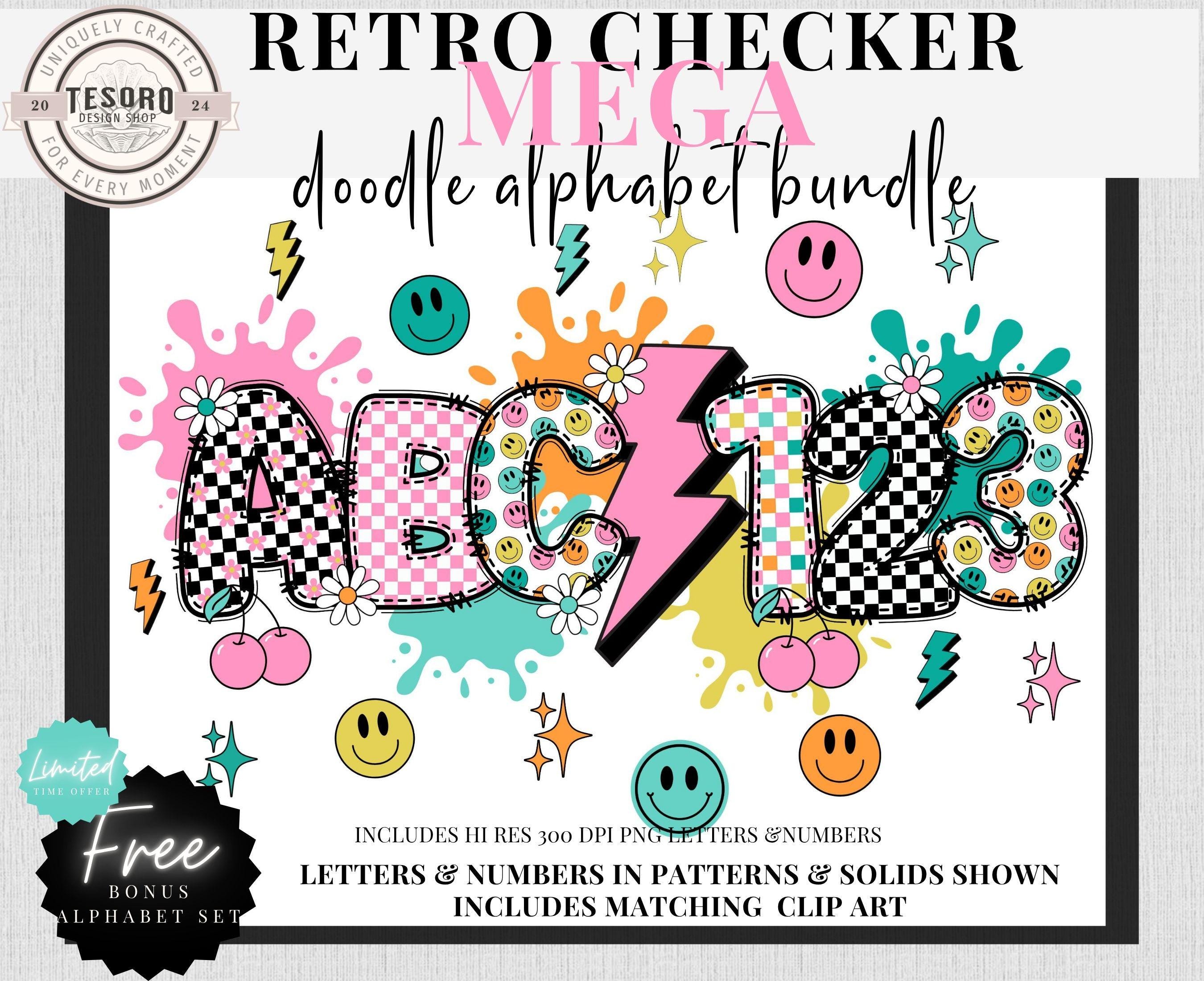 Checker Doodle Alphabet Bundle |checker & Smiley Letters |retro Font ...