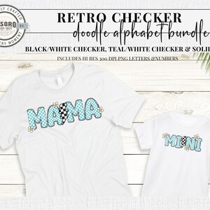 Checker Alphabet Bundle Doodle PNG | Blue Checker Retro Letters School ...